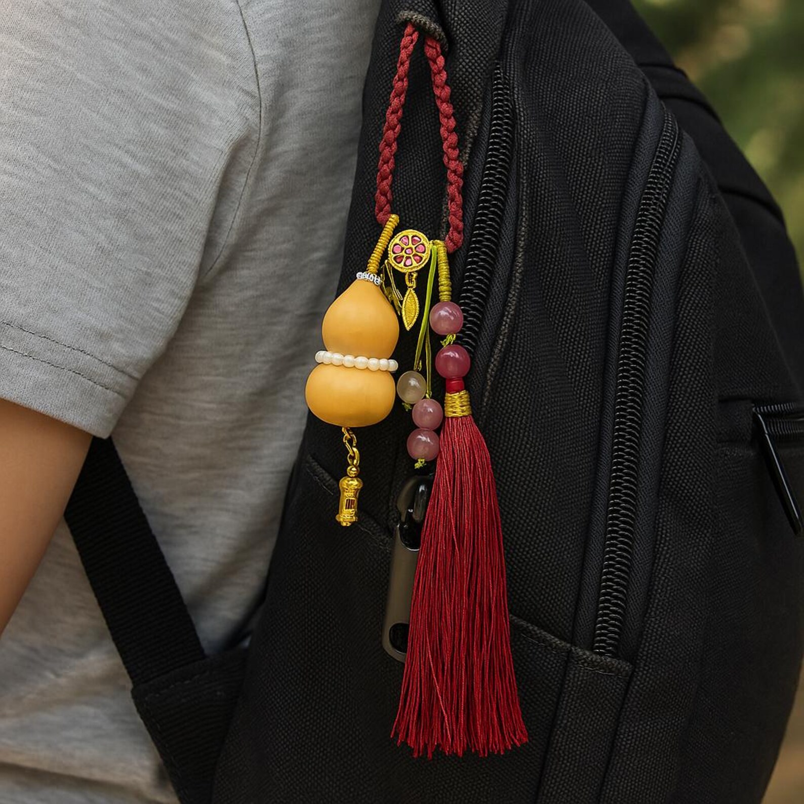 Handmade Gourd Bag Charm: Lucky Feng Shui Hulu Keychain With Tassel - Etsy