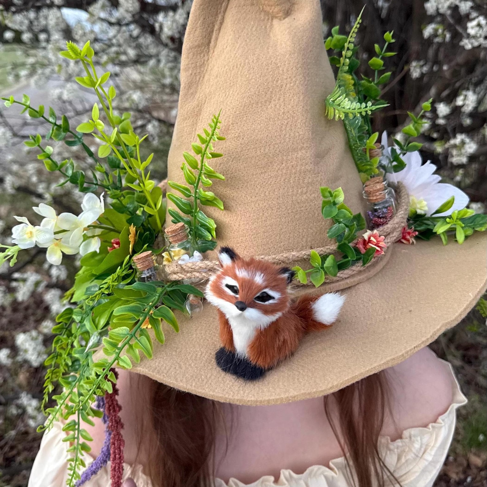 Custom Wood Witch Hat Flowering Plant Hat for Fairy Headpiece Forest ...