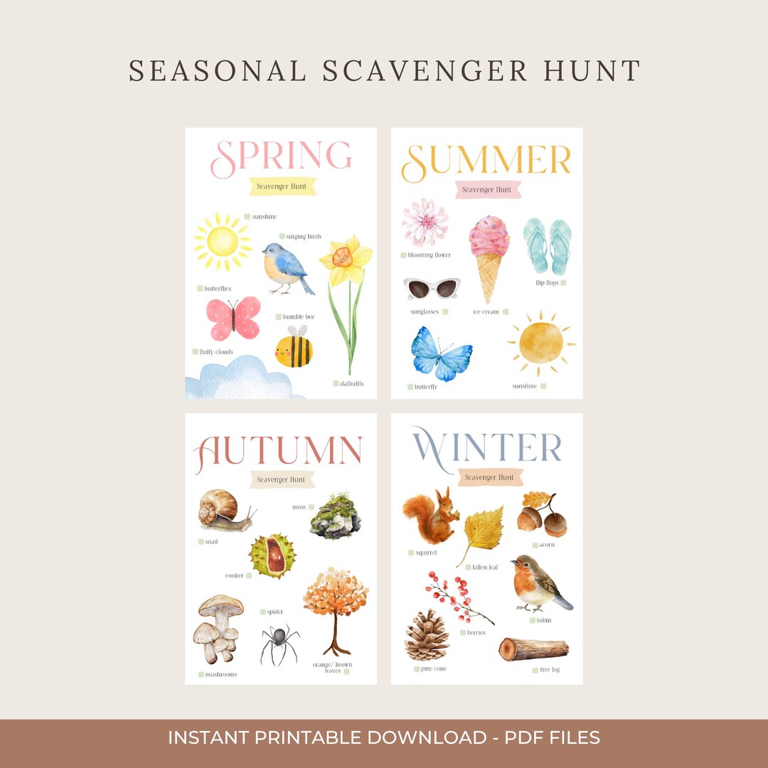 Seasonal Scavenger Hunt - Spring, Summer, Autumn, Winter - Instant ...