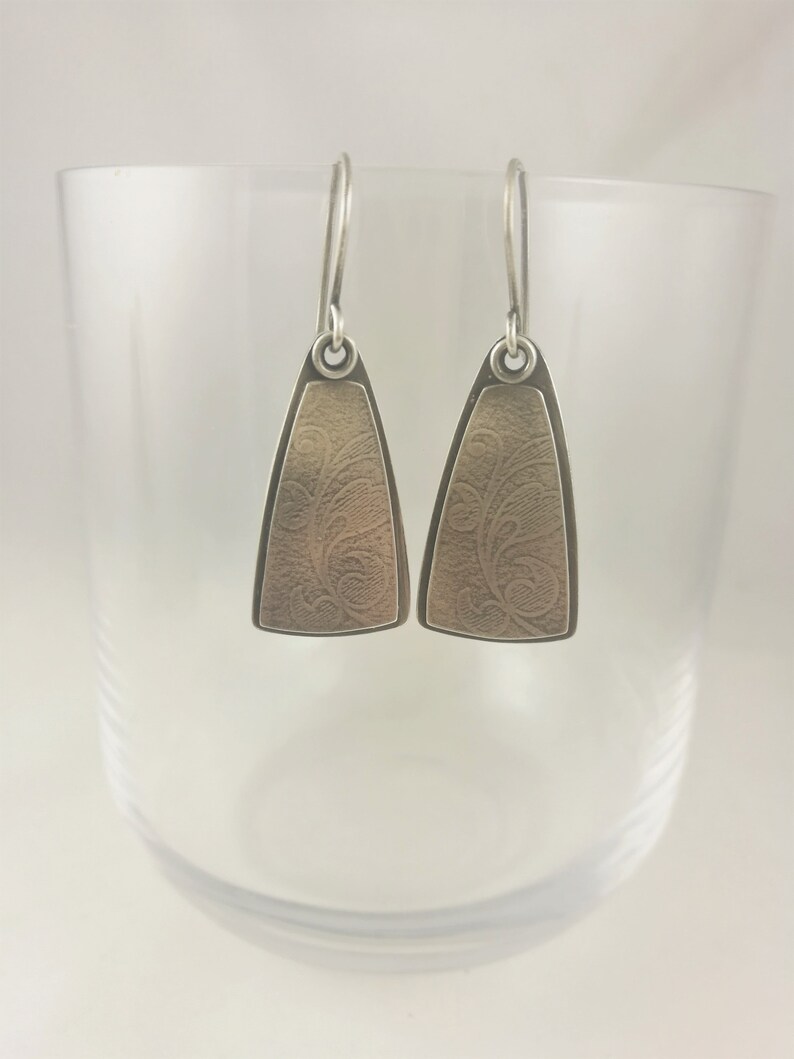 Sterling Silver Textured Earrings, Silver Triangle Earrings, Layered ...