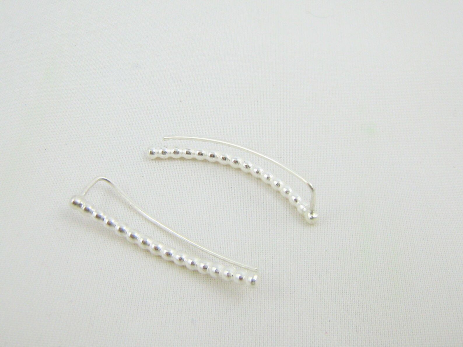 Sterling Silver Ear Climbers, Silver Beaded Ear Sweeps, Simple Ear ...