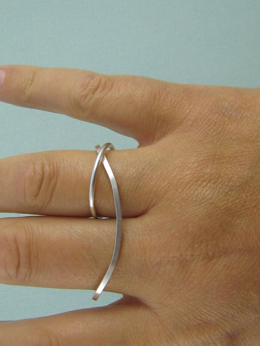 Handmade Sterling Silver Two Finger Ring: Modernist Statement Jewelry ...