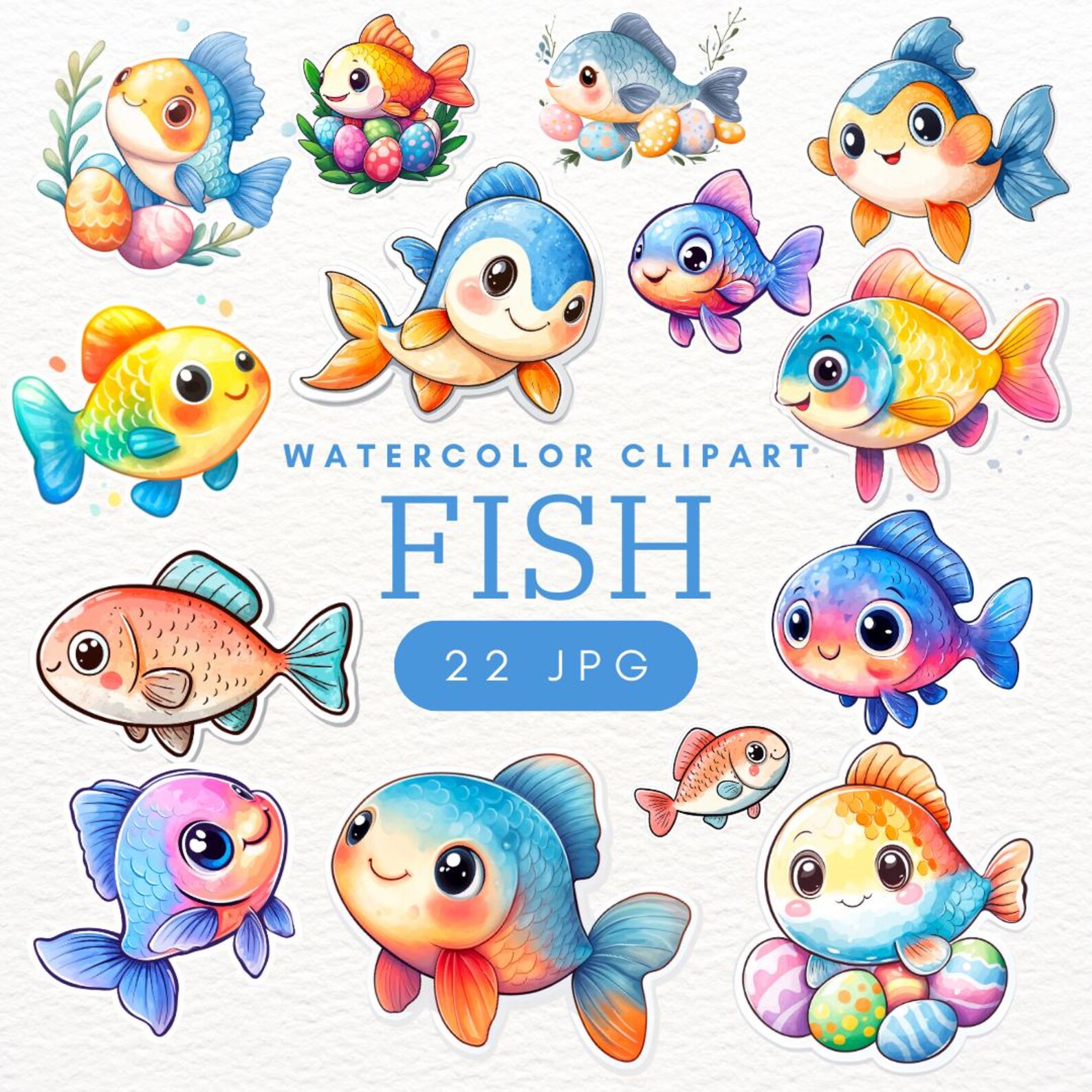 22 Fish Clipart JPG - Cute and Colorful Ocean Animals, Tropical Sea ...
