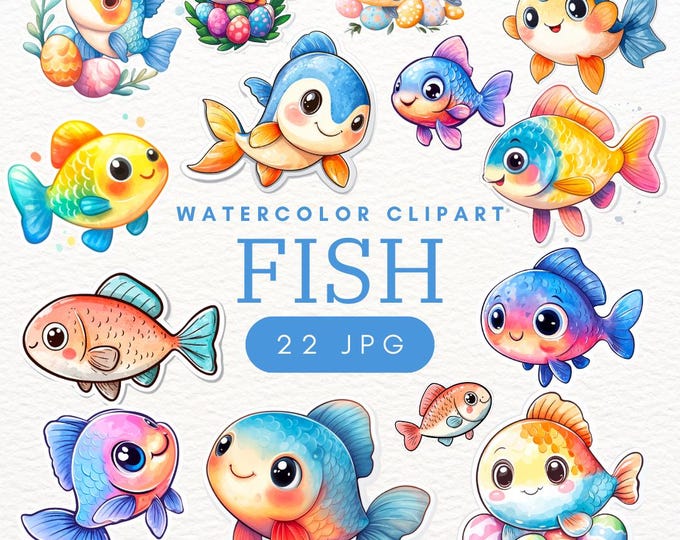 10 Watercolor Fish Clipart Set | Watercolor Cute Sea Animals ...