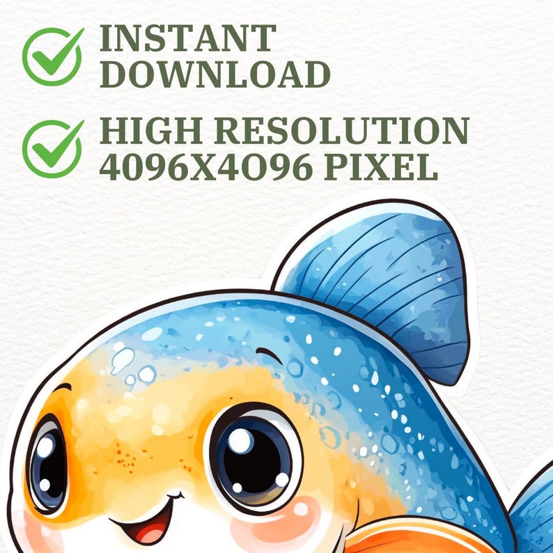 22 Fish Clipart JPG - Cute and Colorful Ocean Animals, Tropical Sea ...