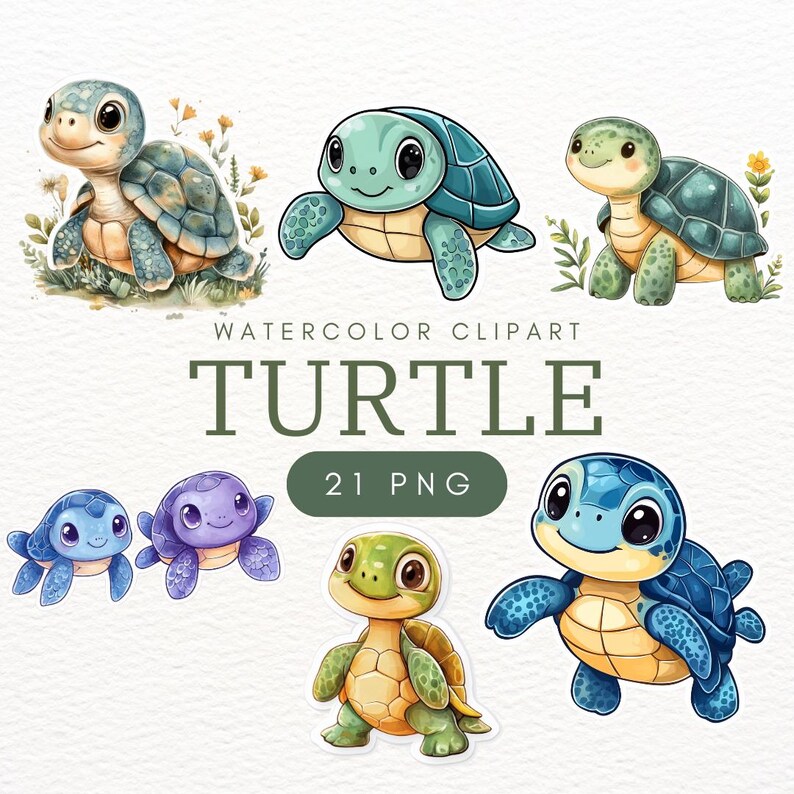 21 Cute Turtle Clipart PNG - Watercolor Turtle Graphic&illustration ...