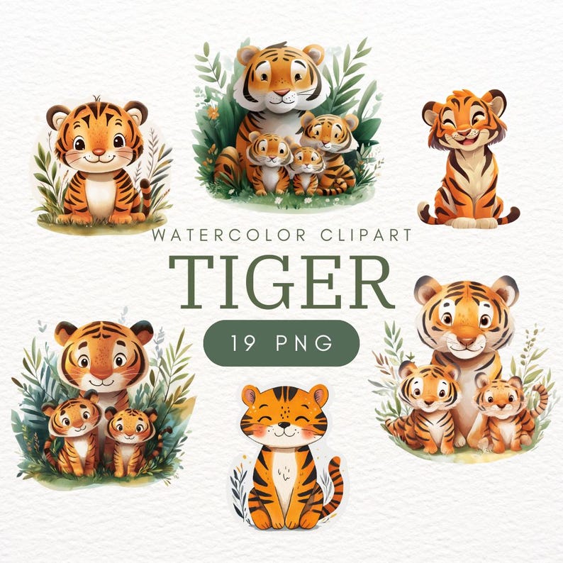 19 Cute Tiger Clipart PNG - Watercolor Tiger Graphic&illustration ...