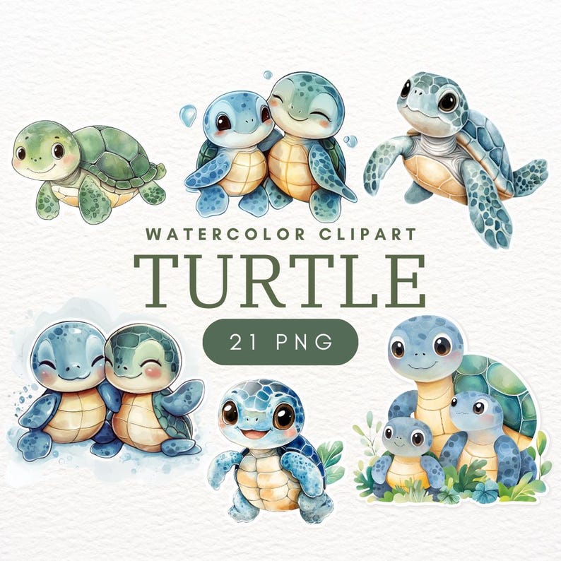 21 Cute Turtle Clipart PNG - Watercolor Turtle Graphic&illustration ...