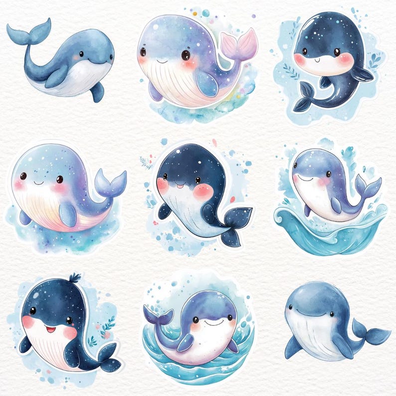 19 PNG Whale Clipart - Sea Creatures, Ocean Animals, Marine Life, Cute ...