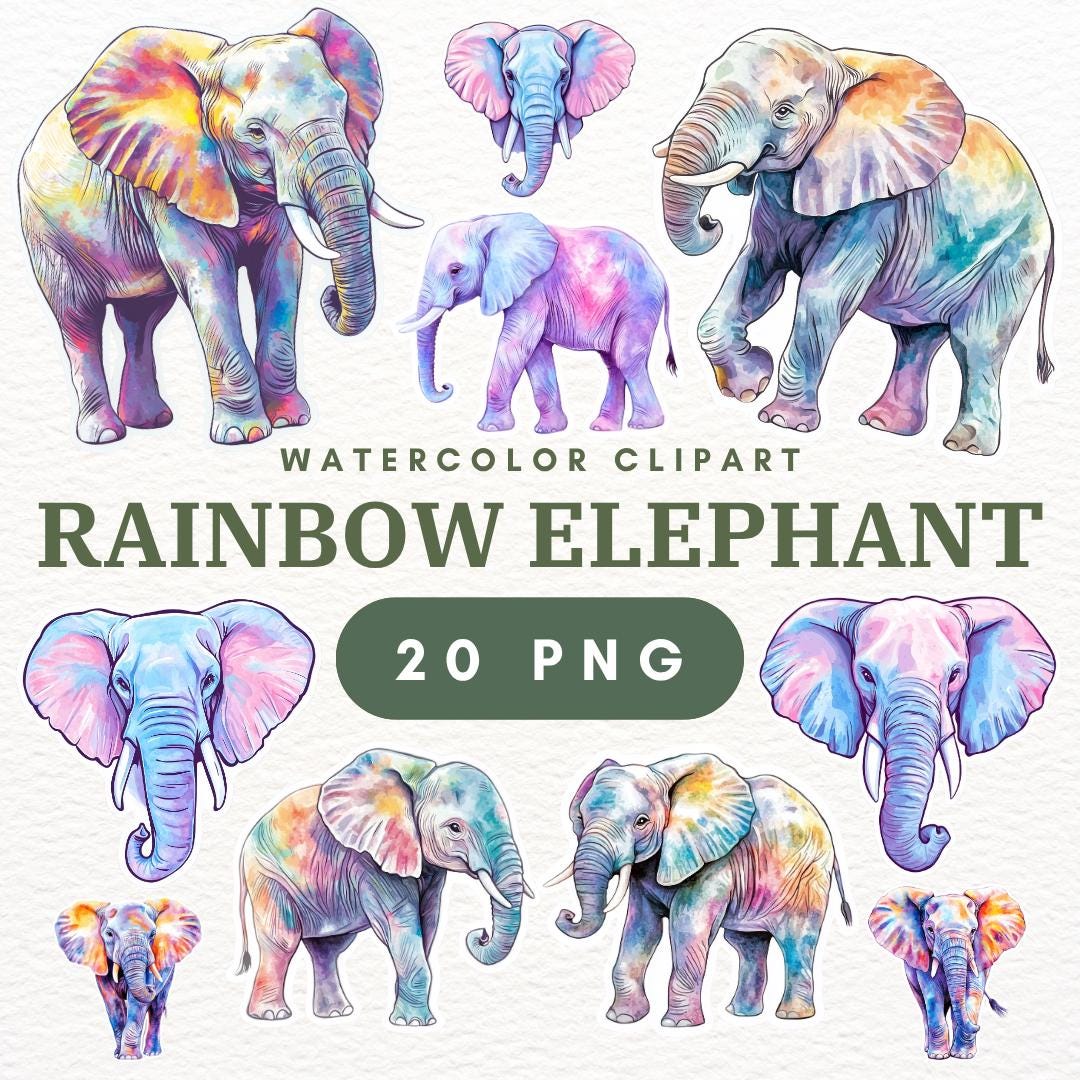 20 PNG Rainbow Elephant Clipart – Cute Cartoon Indian, Asian & African ...