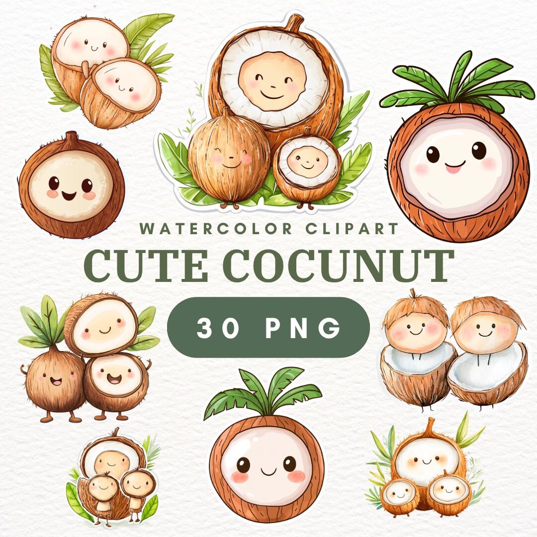 30 PNG Coconut Clipart: Tropical Fruit, Food, Coconut Png, Palm Leaves ...