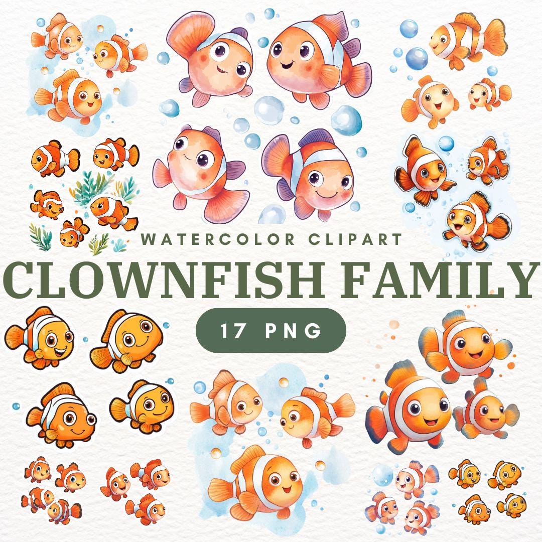 26 PNG Clownfish Family Clipart - Sea Creatures, Ocean Animals, Marine ...