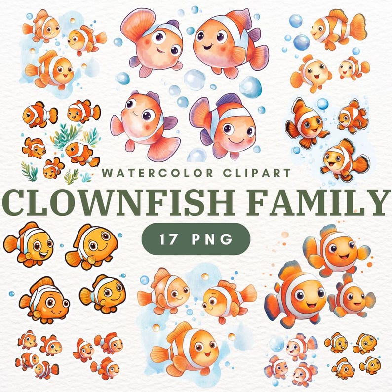 26 PNG Clownfish Family Clipart - Sea Creatures, Ocean Animals, Marine ...