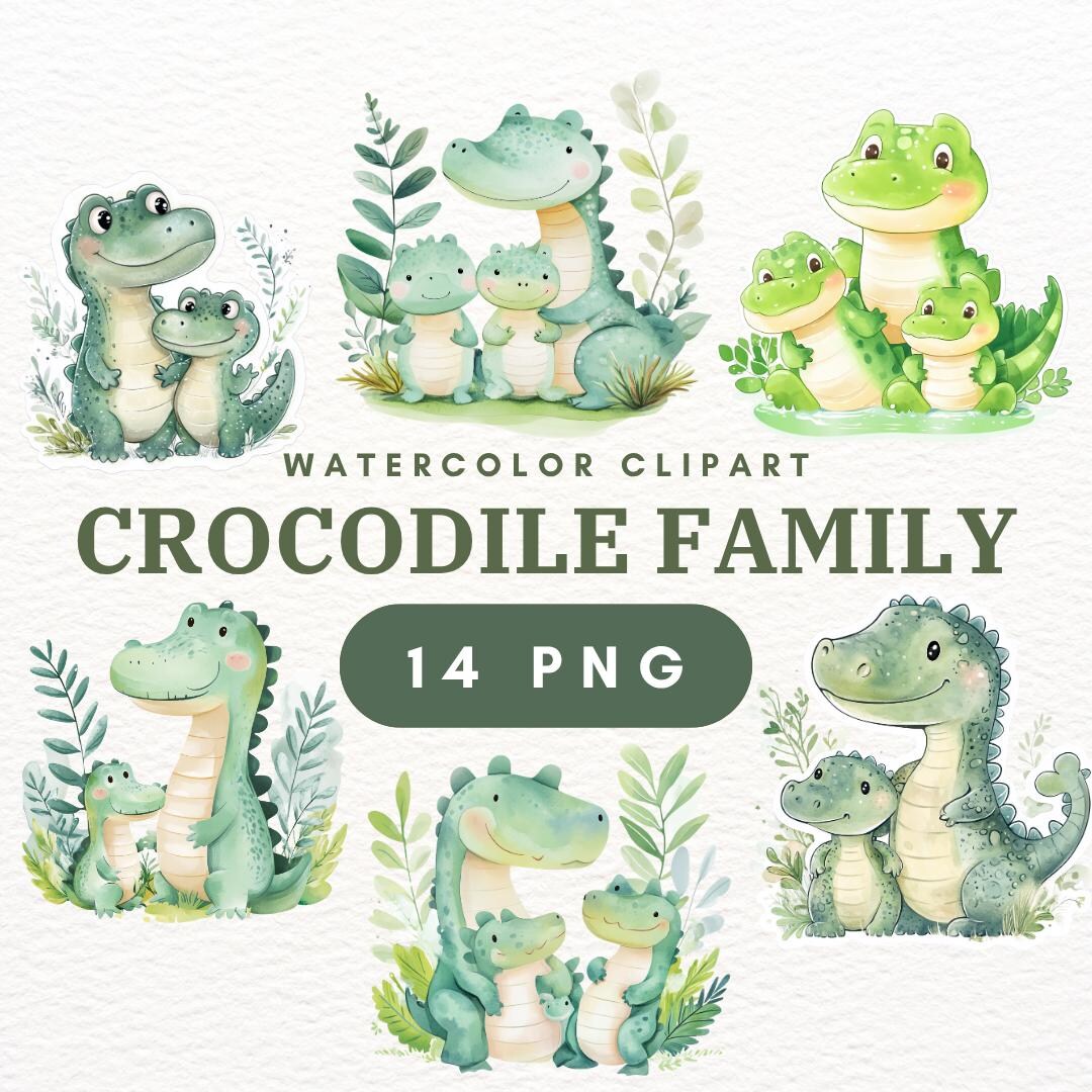 14 PNG Crocodile Family Clipart – Cute Cartoon Alligators, Safari ...