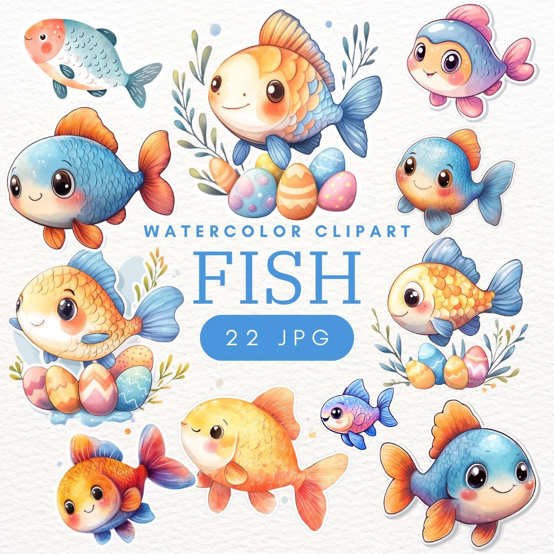 22 Fish Clipart JPG - Cute and Funny Fish Graphics for Digital Crafting ...