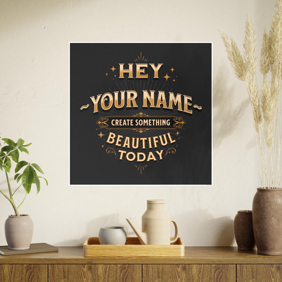Typography Poster, Vintage Style Personalized Wall Art, Elegant Gold ...