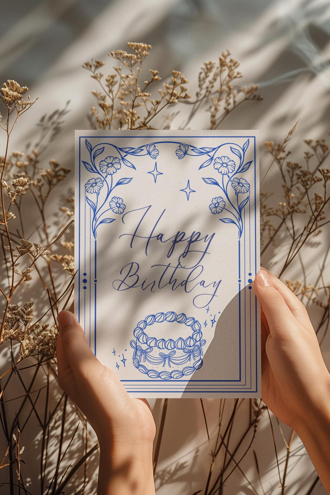 Printable Floral Birthday Card - Line Art Happy Birthday Card - Instant ...