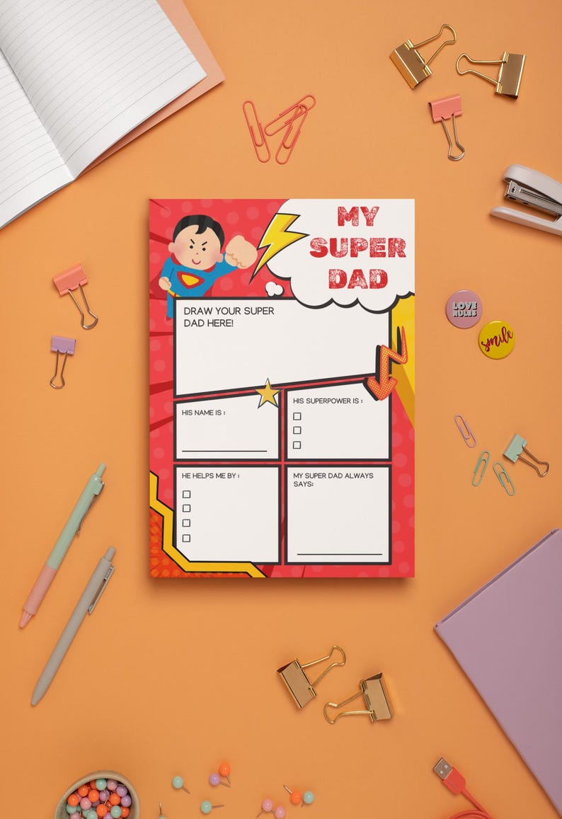 Super Dad Father’s Day Printable | Kids Fill-in Gift Page | Funny ...