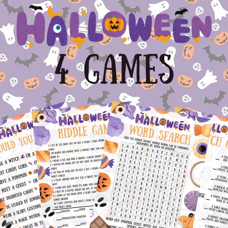 Halloween Games Printable | Kids Party Activities, Word Search, Riddles ...