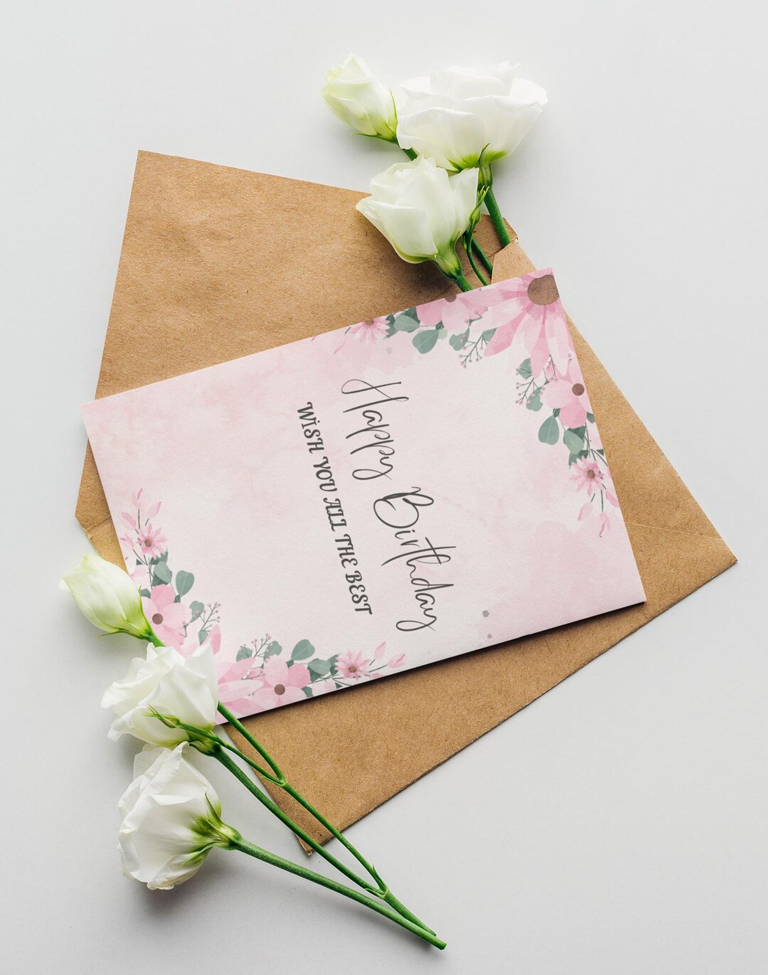 Pink Floral Birthday Card | Printable Digital Card | Pastel Happy ...