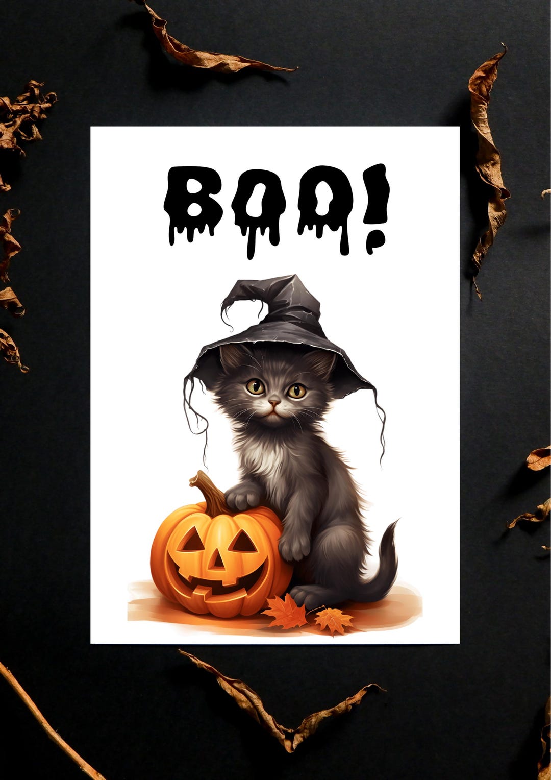 Cute Halloween Card With Black Cat and Pumpkin | Boo Greeting Card ...