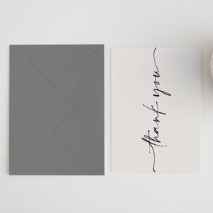 Minimalist Vertical Thank You Card – Elegant Black Script Handwritten ...