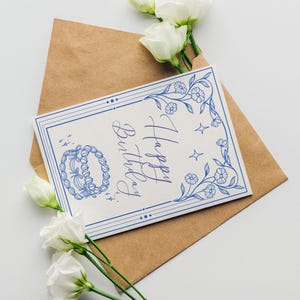 Printable Floral Birthday Card - Line Art Happy Birthday Card - Instant ...