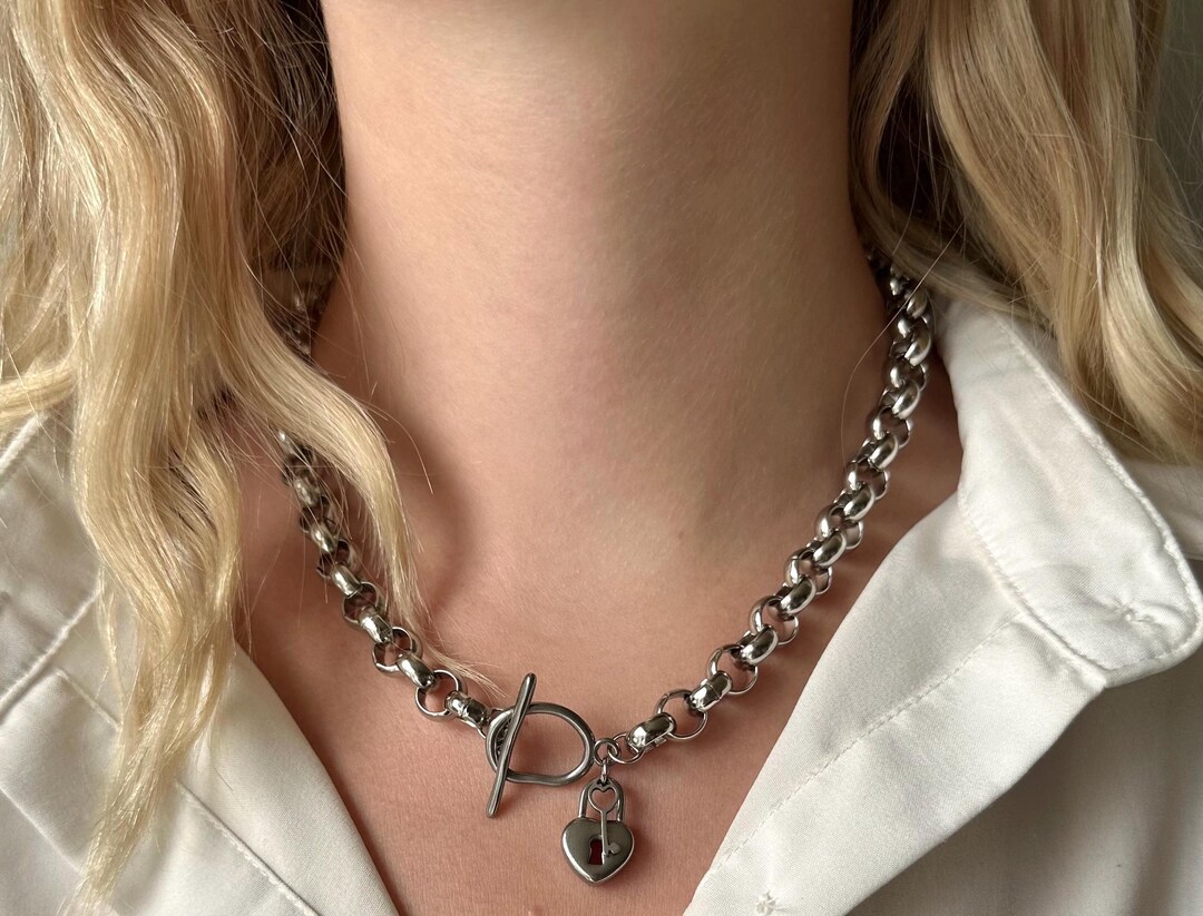 Necklace Key Lock Stainless Steel Statement Pea Chain Waterproof ...