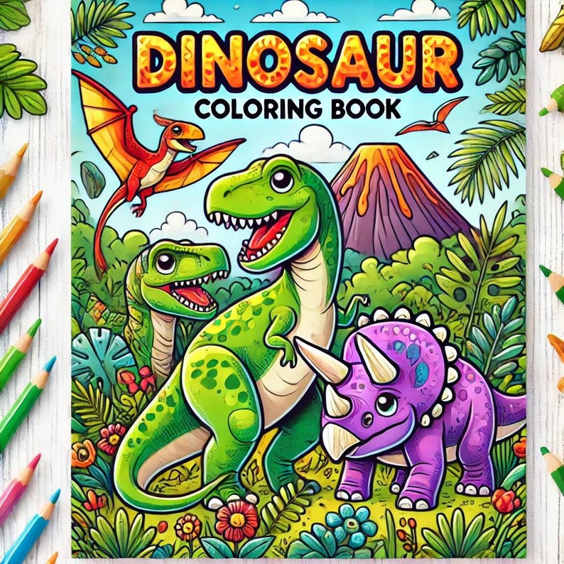 Cute Dinosaur Coloring Book - Etsy