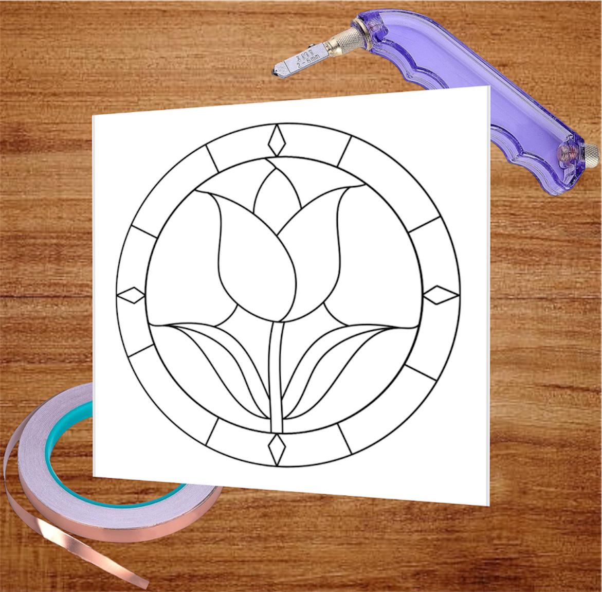 Stained Glass Tulip Circle Pattern, Suncatcher Flower Pattern - Etsy