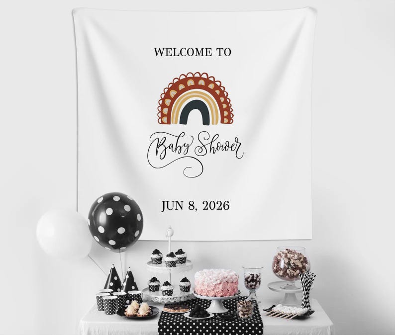 Boho Rainbow Baby Shower Welcome Banner, Personalized Fabric Wall ...