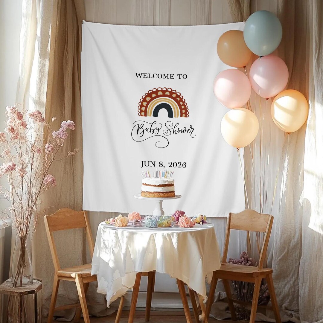 Boho Rainbow Baby Shower Welcome Banner, Personalized Fabric Wall ...