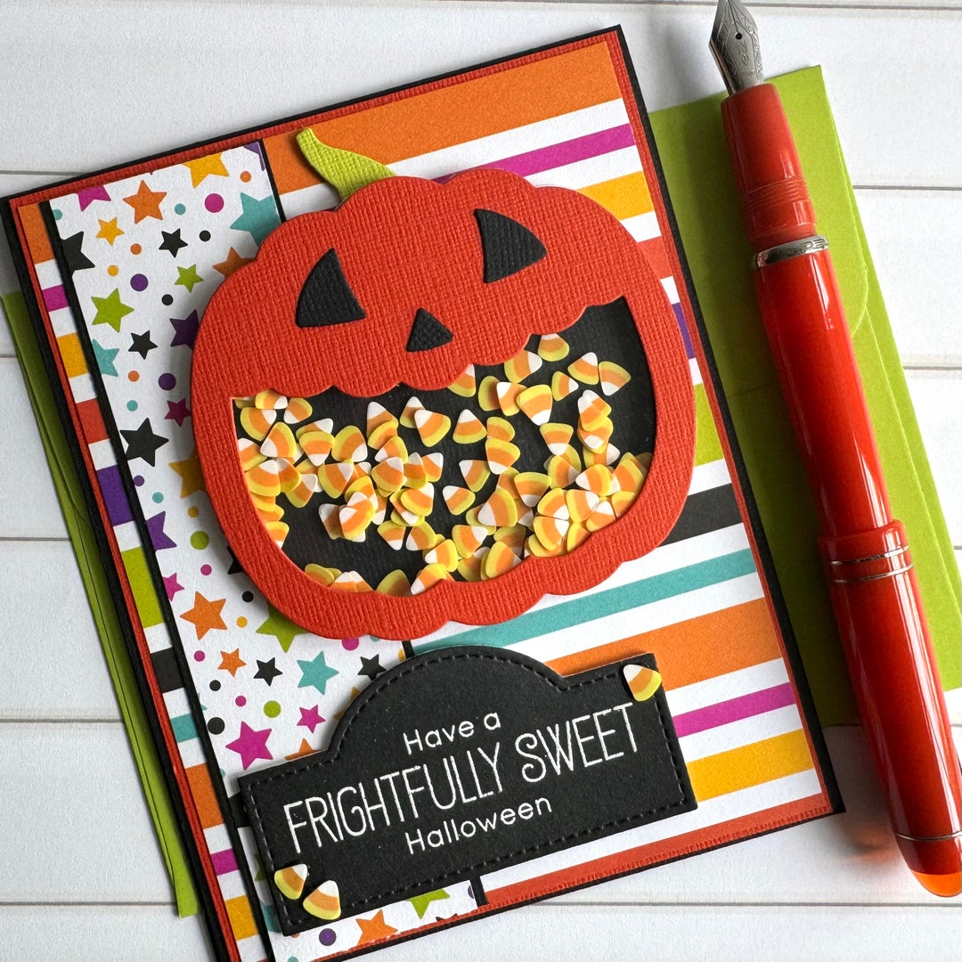 Handmade Halloween Card - Smiling Pumpkin Shaker Card With Miniature ...