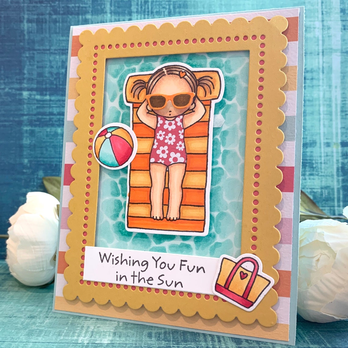 Fun Summer Card Handmade Greeting Card With a Girl on a Floatie in a ...