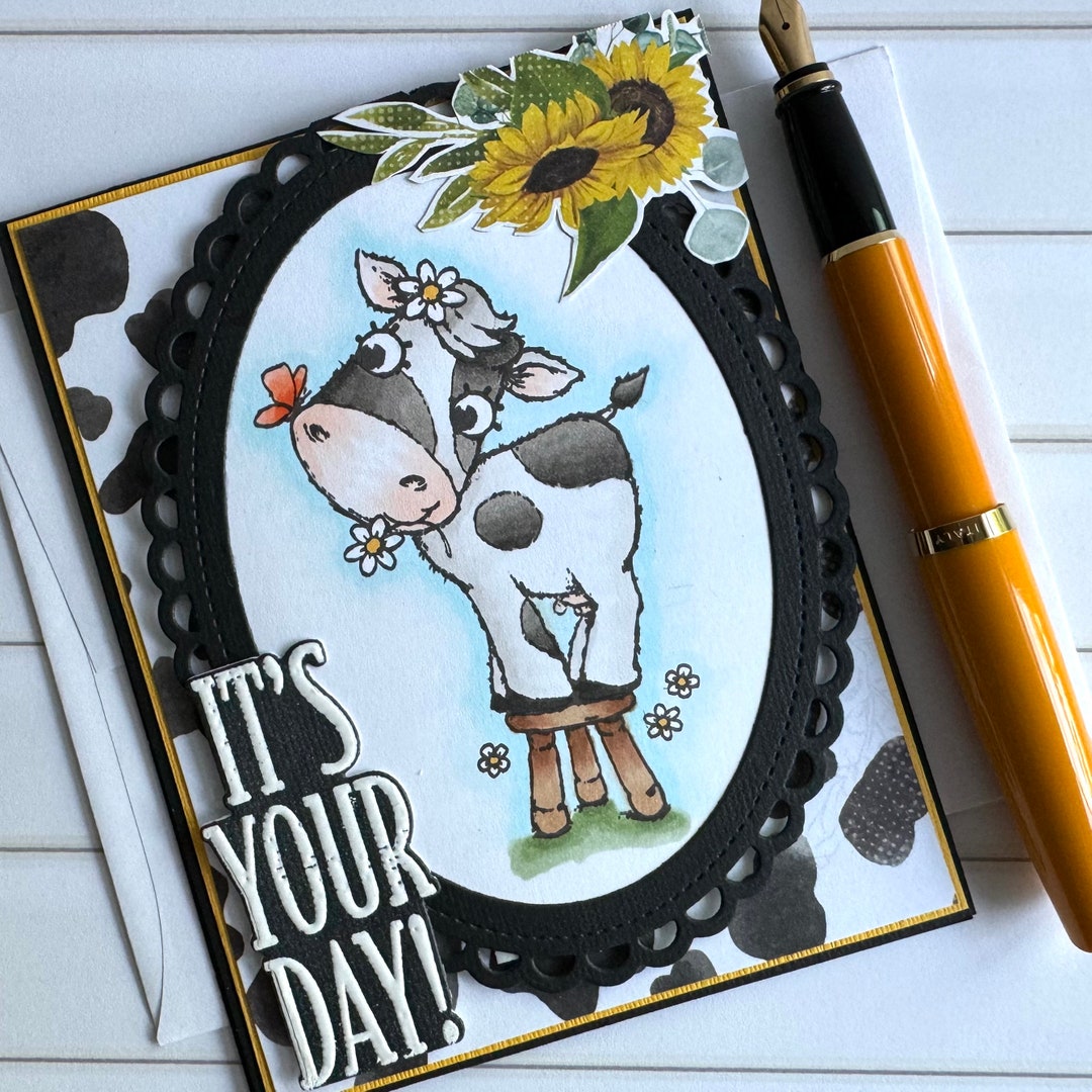 Cow Birthday Card -entirely-handmade Birthday Greeting Card Featuring a ...