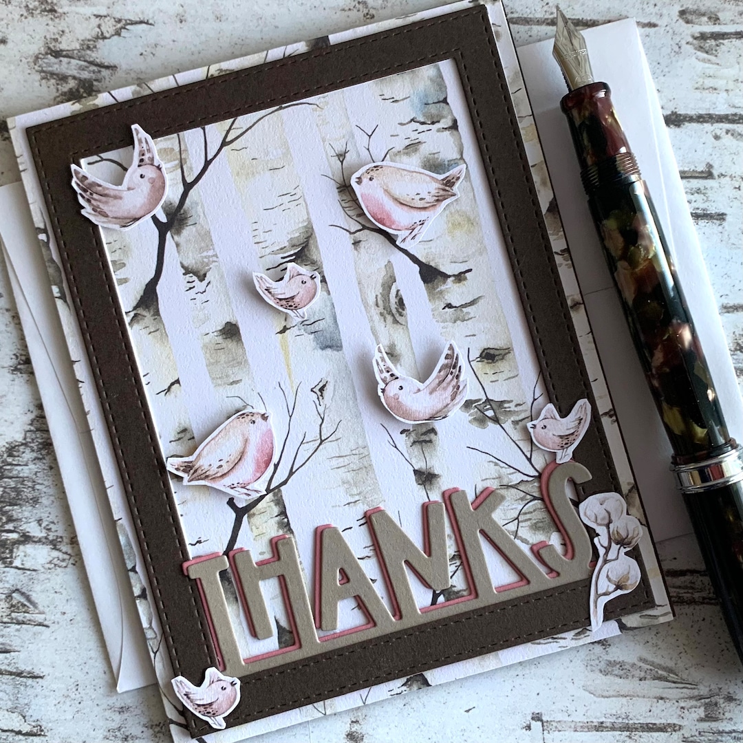 Handmade Thank You Card – Winter Birds and Birch Trees - Etsy