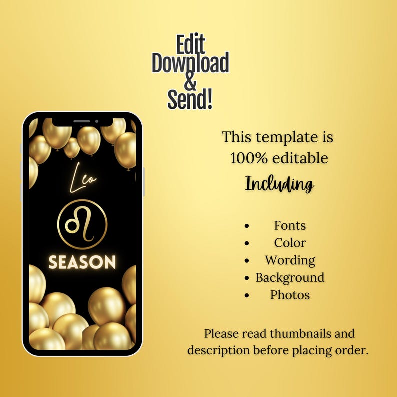Editable Leo Season Birthday Invitation Template | Zodiac Sign Digital ...