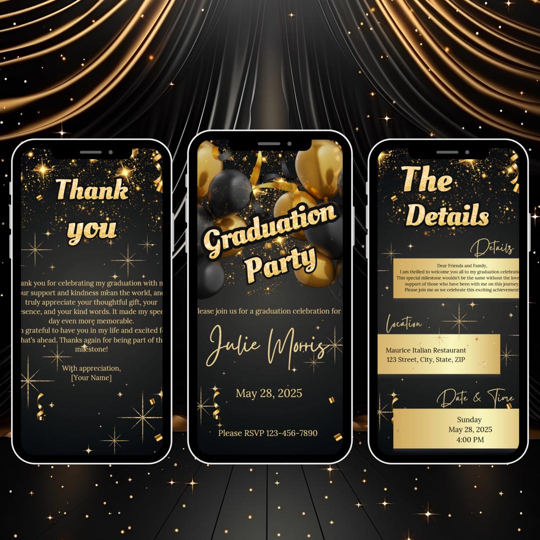 Digital Animated Graduation Invitation, Black & Gold College ...