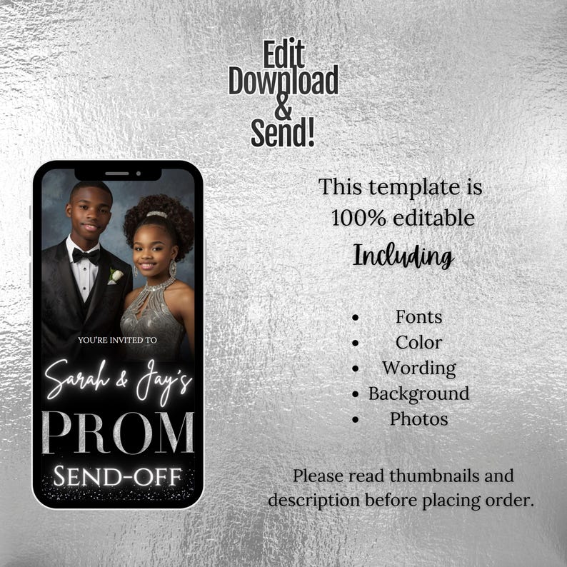 Editable Animated Prom Send-off Invitation Template | Black & Silver ...