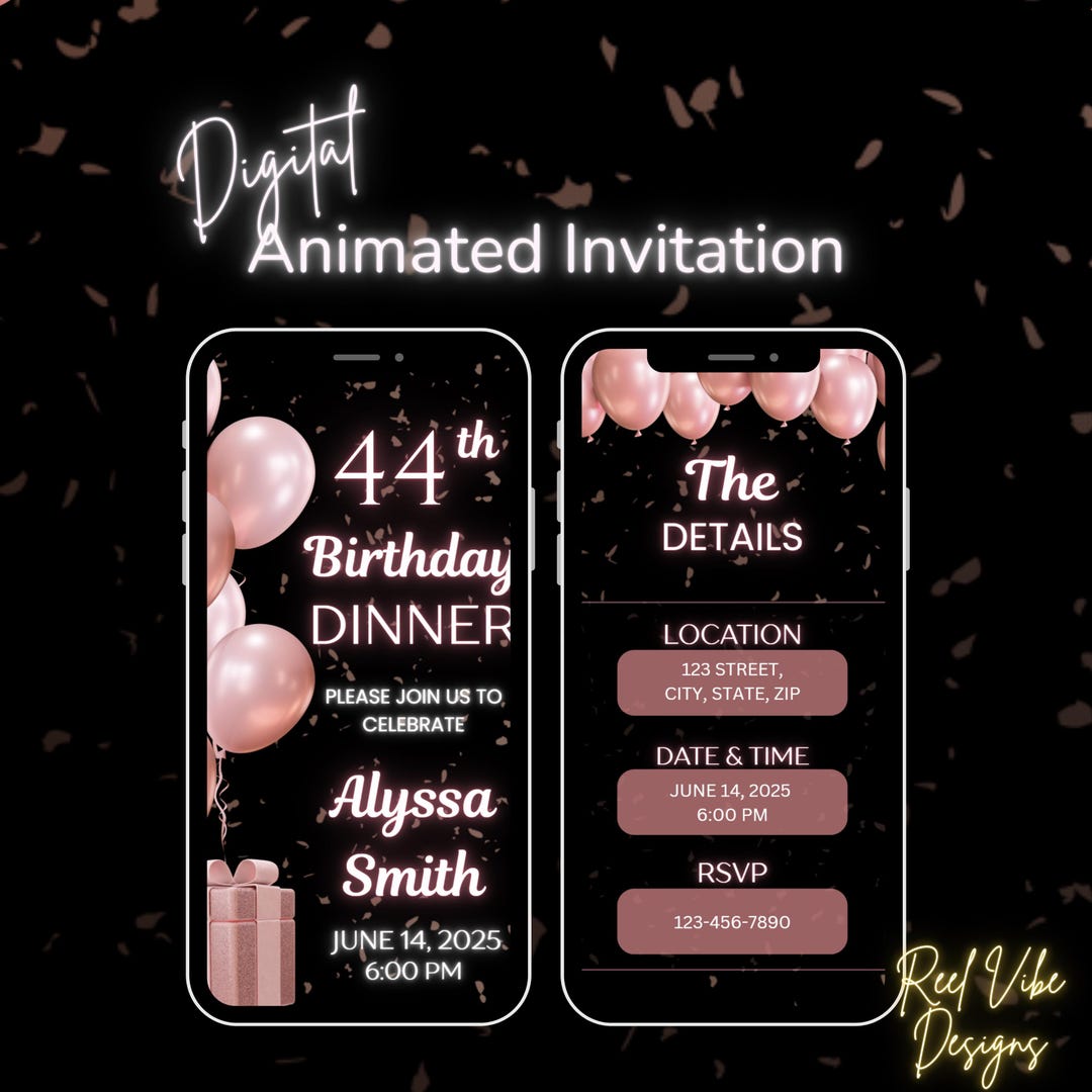 44th Birthday Dinner Invitation Template | Animated Digital Invite ...