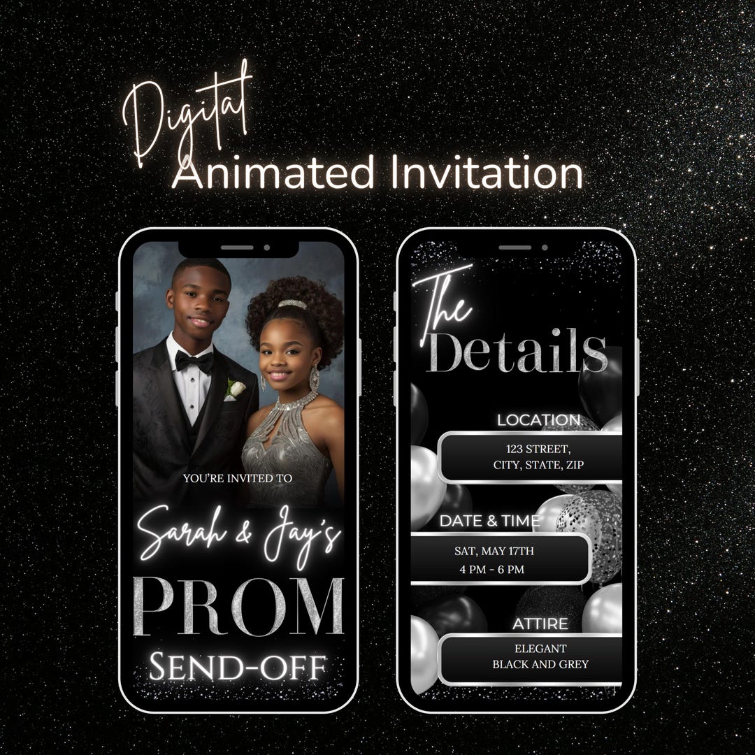 Editable Animated Prom Send-off Invitation Template | Black & Silver ...