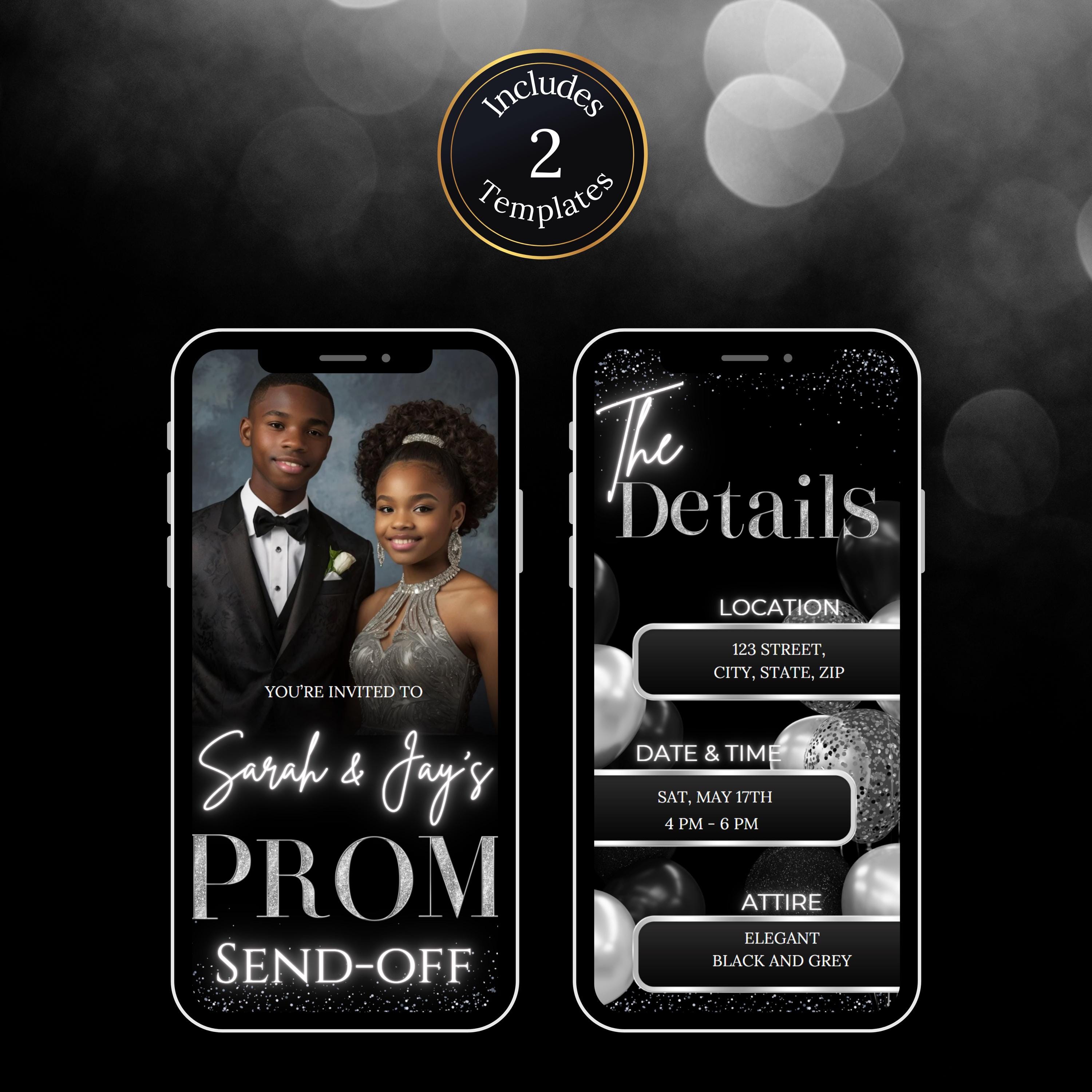 Editable Animated Prom Send-off Invitation Template | Black & Silver ...