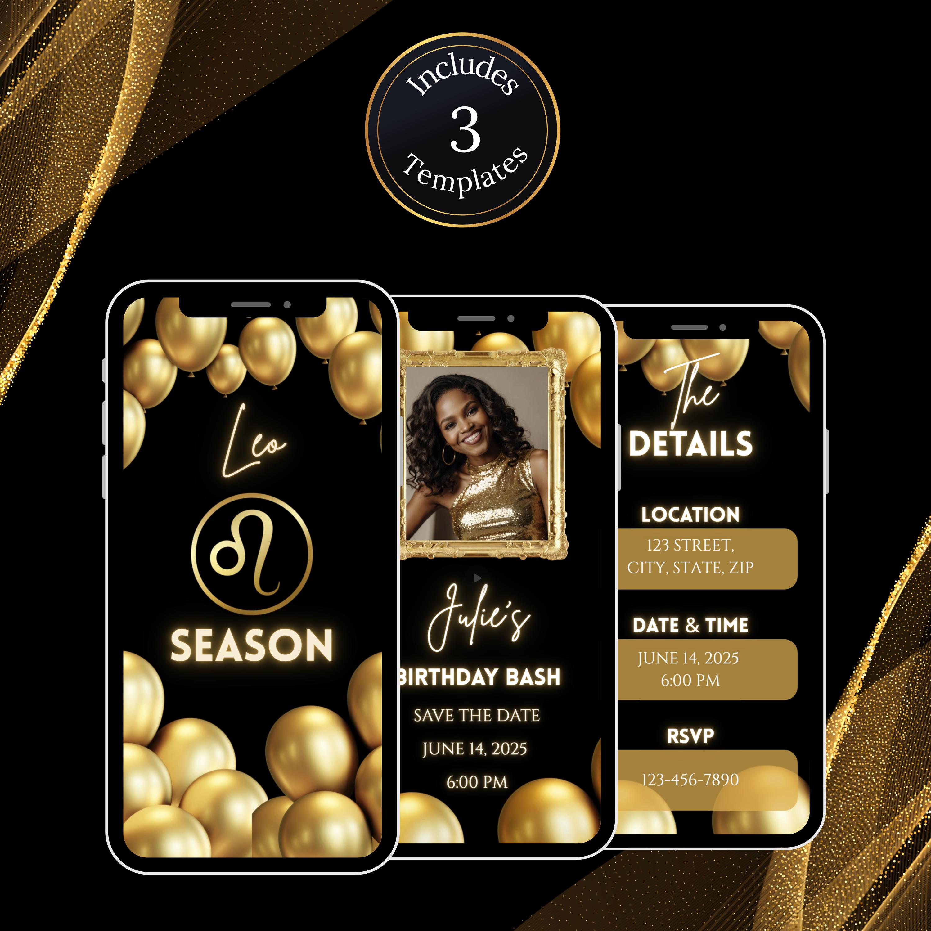 Editable Leo Season Birthday Invitation Template | Zodiac Sign Digital ...