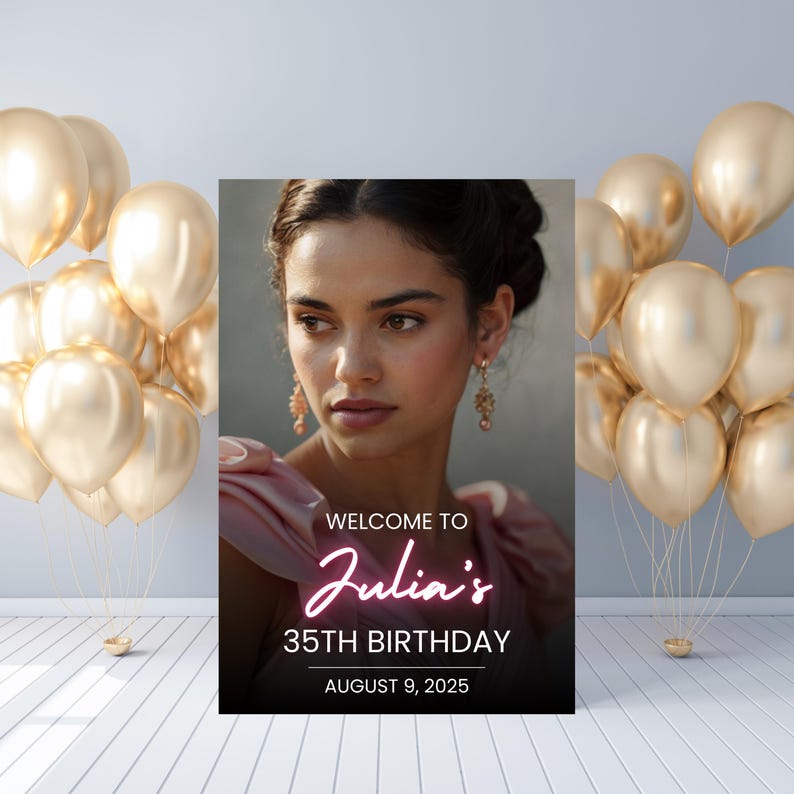 Editable Digital Birthday Welcome Sign Template, Elegant Party Wall Art ...