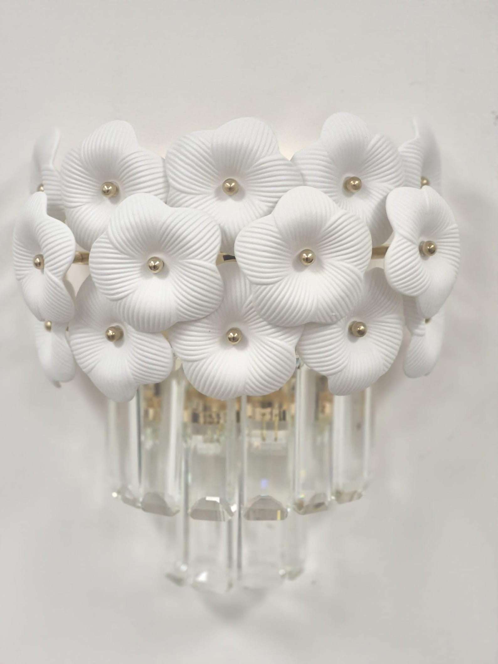 White Floral Wall Light – Elegant Crystal & Gold Wall Light for Bedroom ...