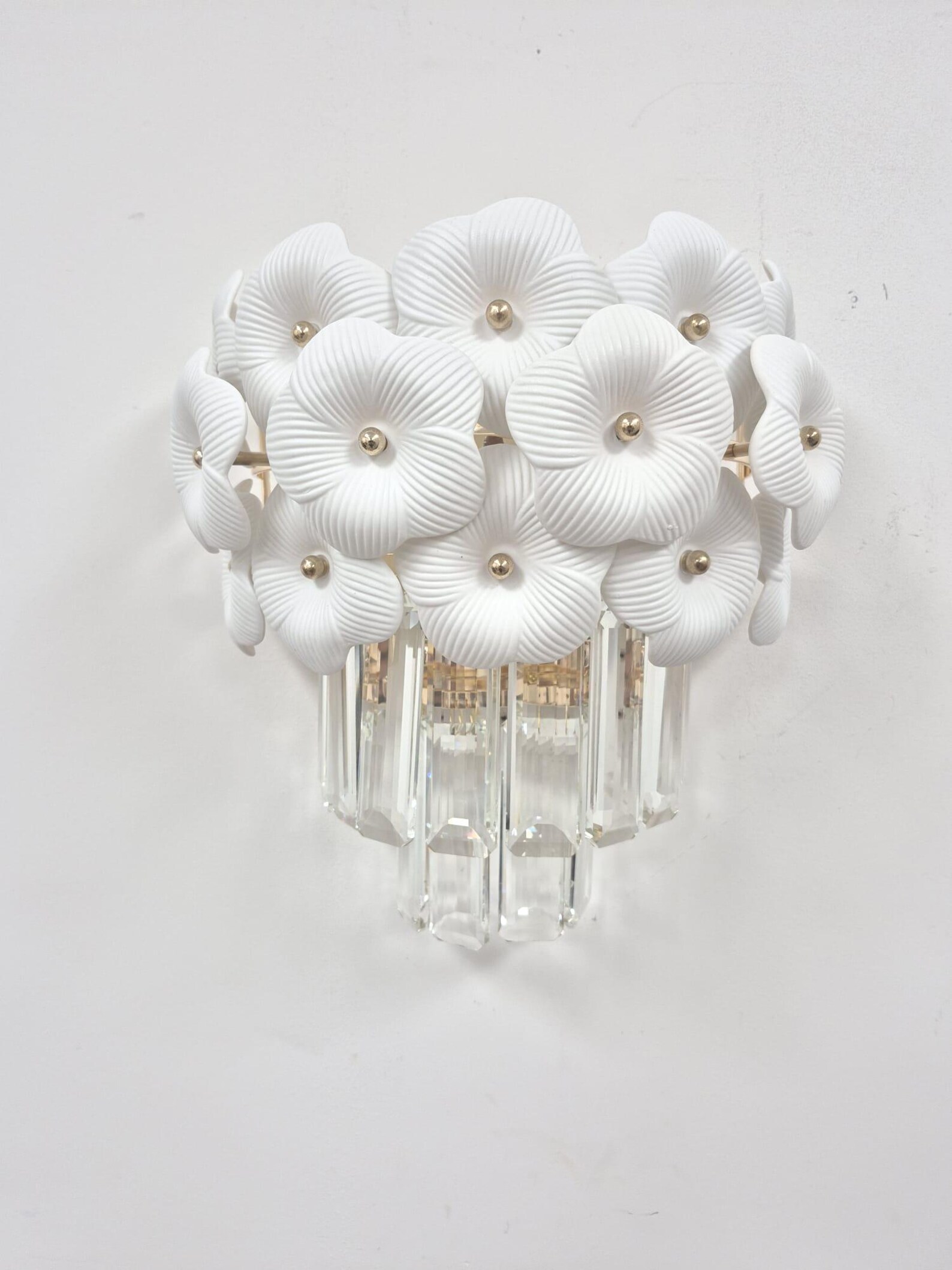 White Floral Wall Light – Elegant Crystal & Gold Wall Light for Bedroom ...