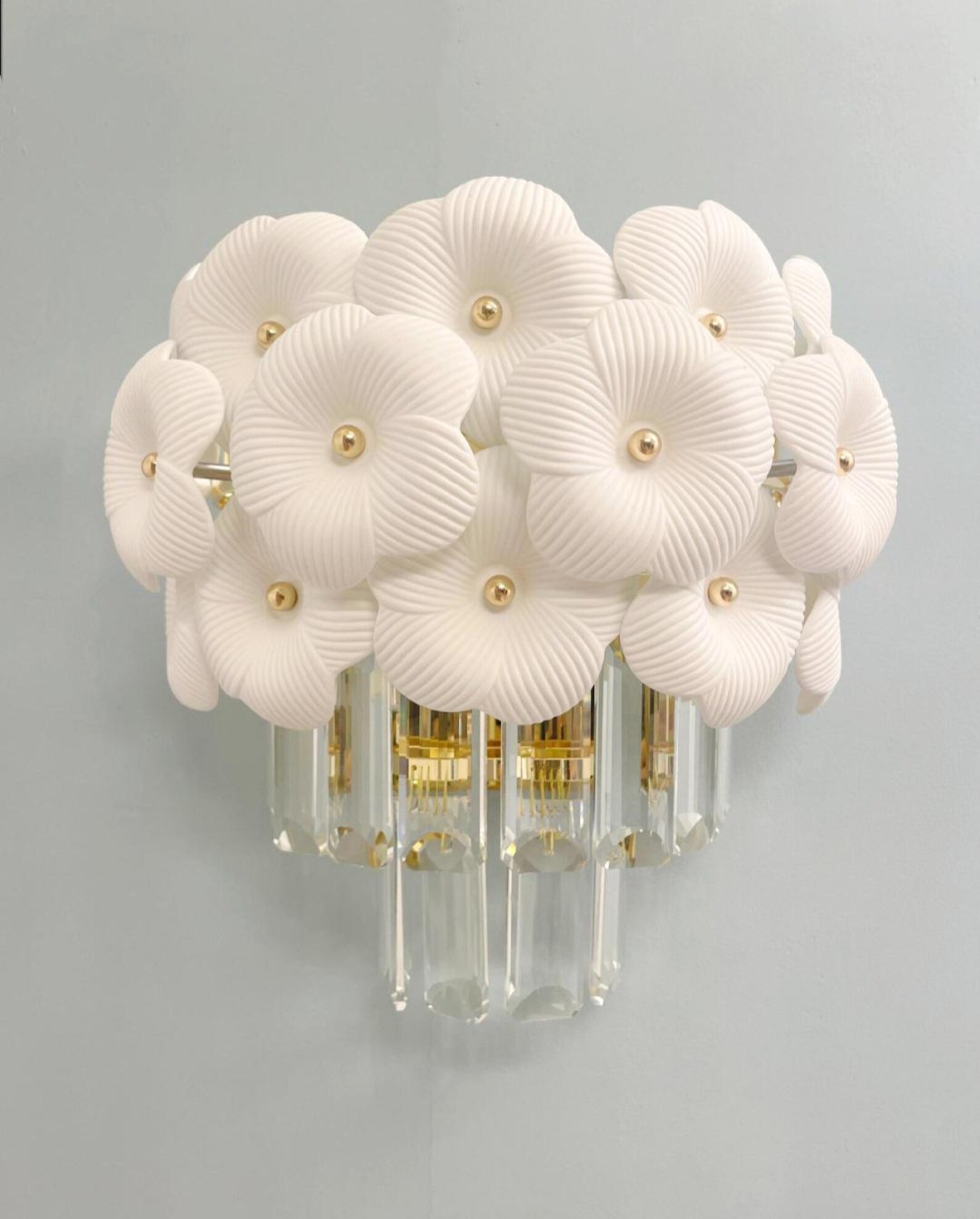 White Floral Wall Light – Elegant Crystal & Gold Wall Light for Bedroom ...