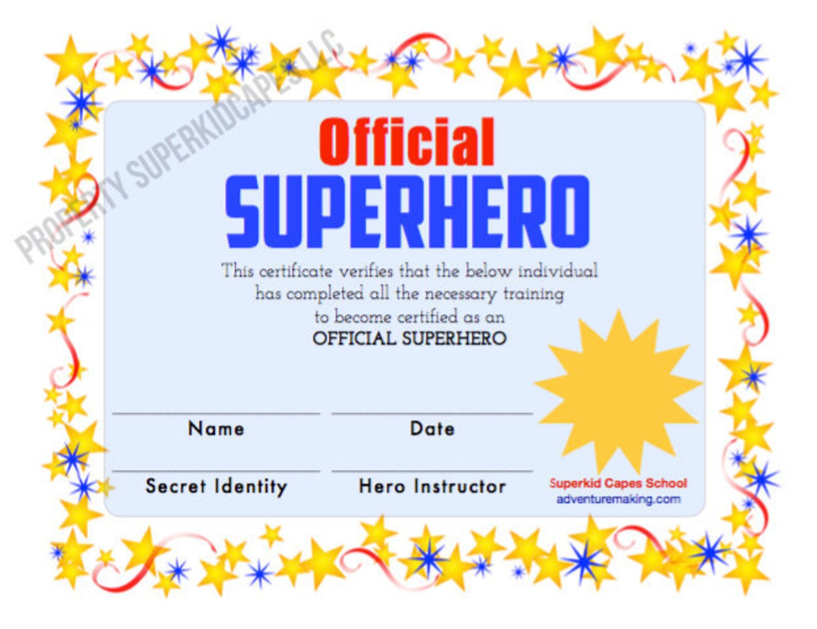 SUPERHERO CERTIFICATE Instant PRINTABLE - Download and Print This ...