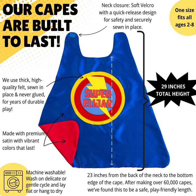 Personalized Superhero Cape for Kids, Full Name Cape, Kids Costume ...