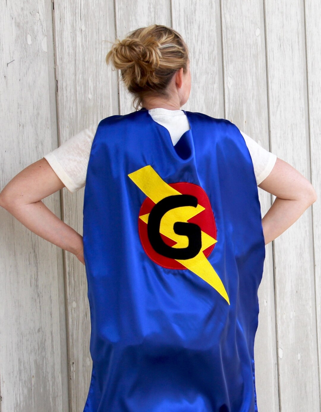 Ships Fast - ADULT SUPERHERO CAPE - Personalized Initial Lightning Bolt ...